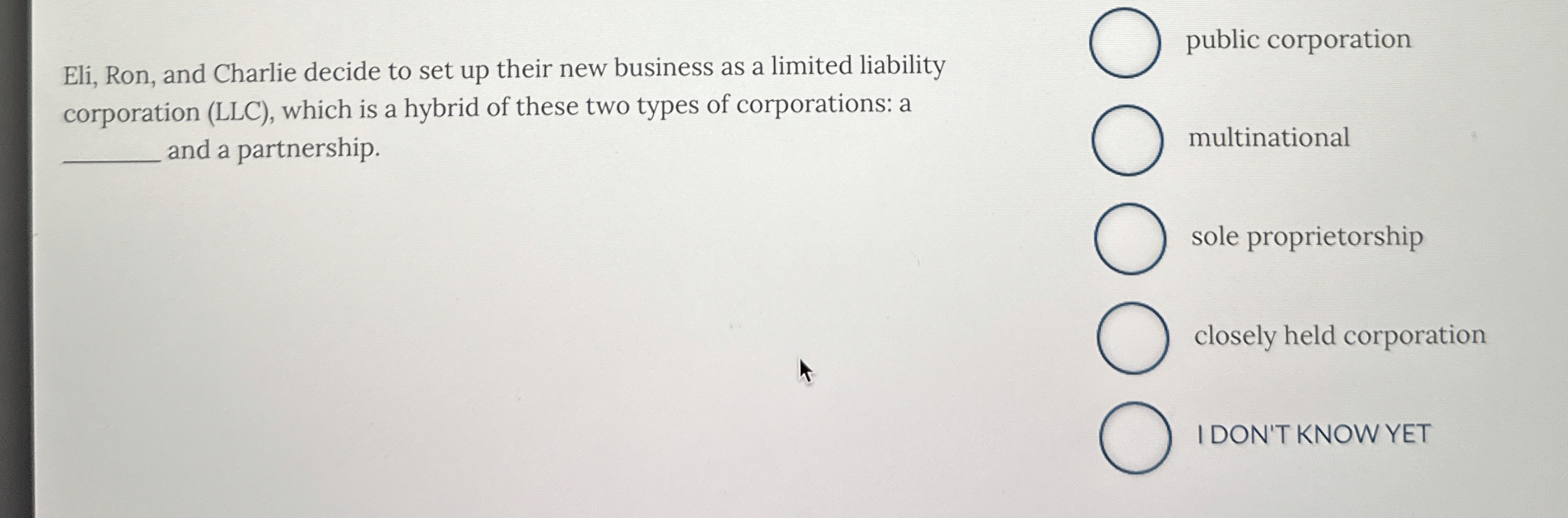 Solved Eli, Ron, and Charlie decide to set up their new | Chegg.com