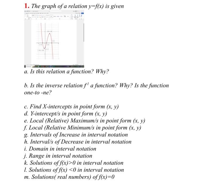 Solved 1. The graph of a relation y=f(x) is given INFE 01. | Chegg.com