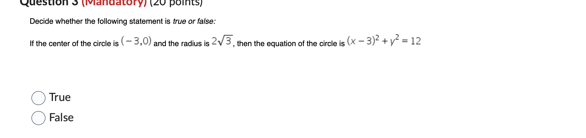 Solved Decide whether the following statement is true or | Chegg.com