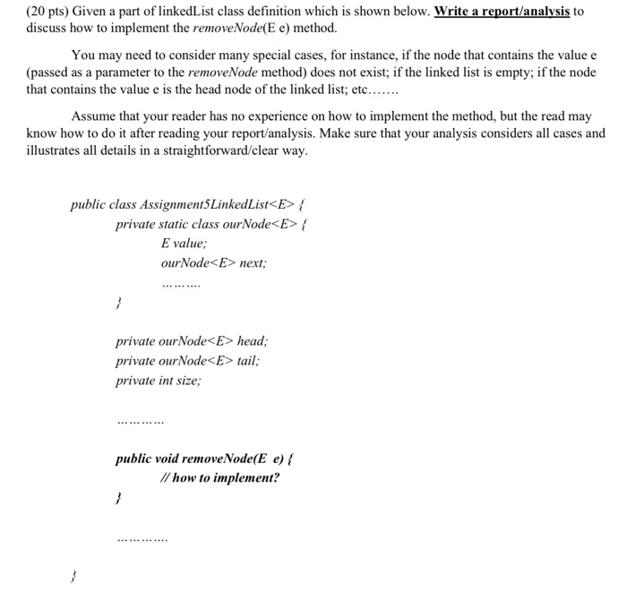 Solved 20 Pts Given A Part Of Linkedlist Class Definition