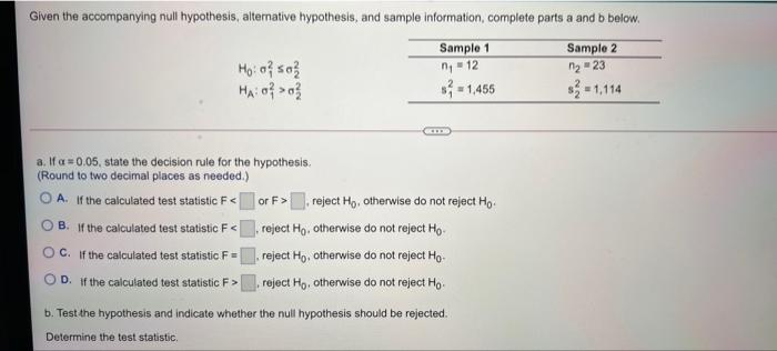 Solved Given the accompanying null hypothesis, alternative | Chegg.com