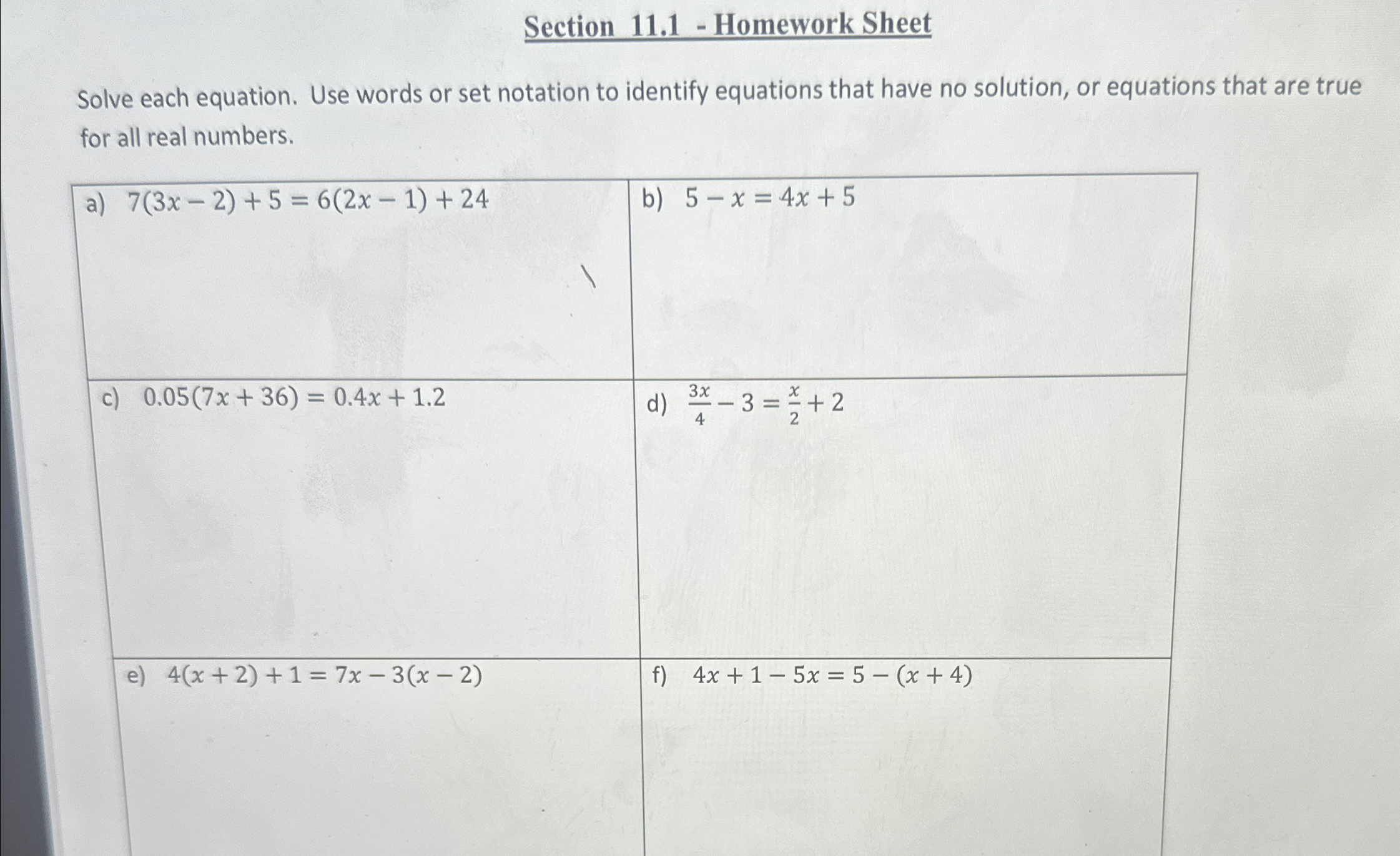 Solved Section 11.1 - ﻿Homework SheetSolve each equation. | Chegg.com