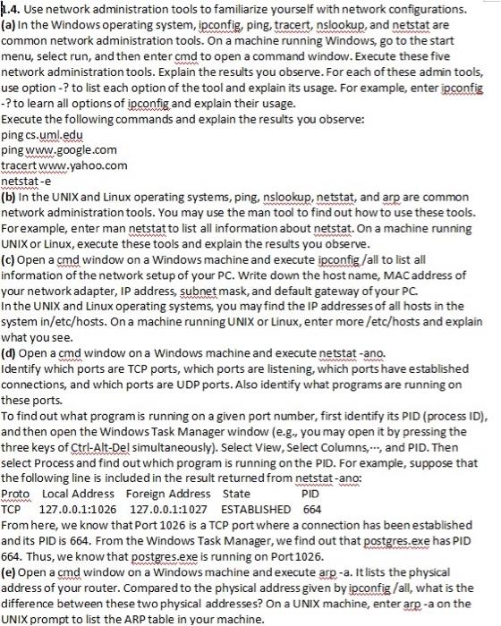 Solved 1.4. Use network administration tools to familiarize | Chegg.com