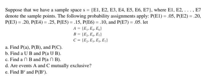 Solved Suppose That We Have A Sample Space S {e1 E2 E3 E4