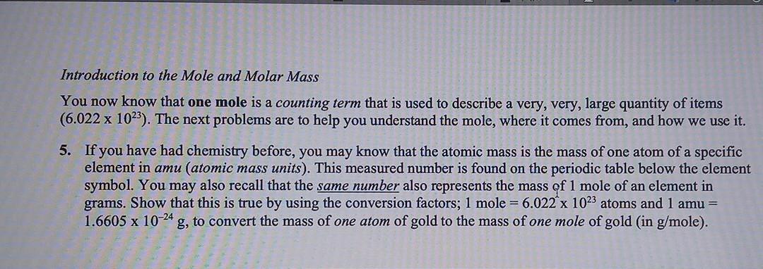 Solved Introduction to the Mole and Molar Mass You now know | Chegg.com