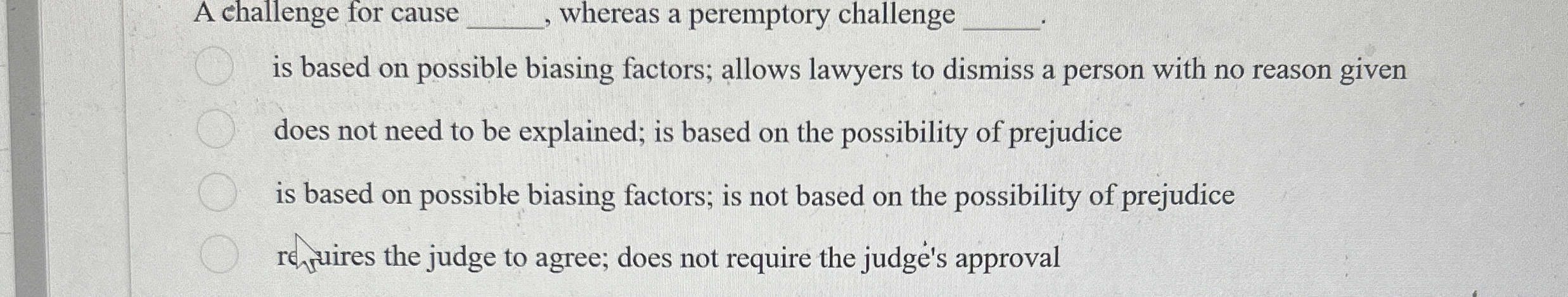 Solved A challenge for cause q, , ﻿whereas a peremptory | Chegg.com