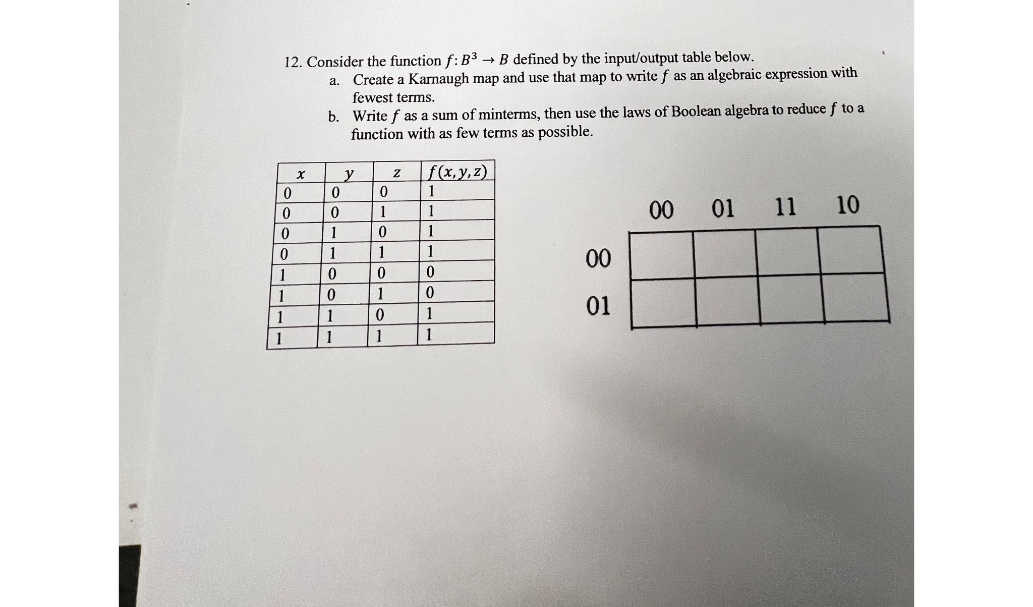 Solved Consider the function f:B3→B ﻿defined by the | Chegg.com