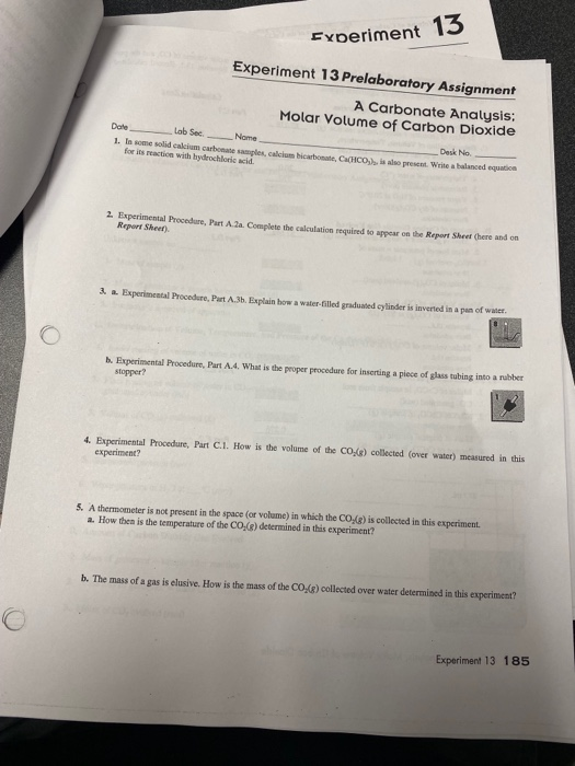 Experiment 13 Experiment 13 Prelaboratory Assignment | Chegg.com