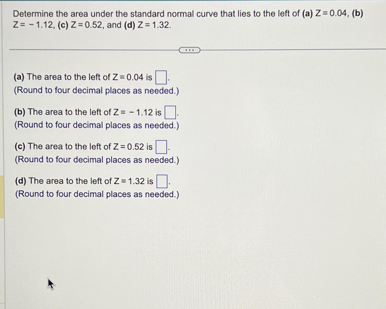 Solved Determine the area under the standard normal curve | Chegg.com