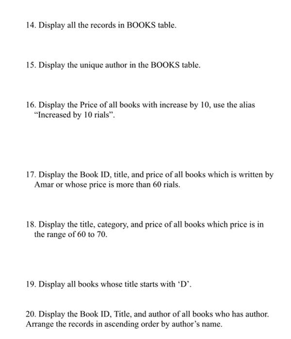 Solved DDL, DML and SELECT Statements 8. Create the BOOKS | Chegg.com