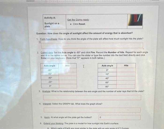 Solved Activity A: Sunlight on a plato Get the Gizmo ready: | Chegg.com