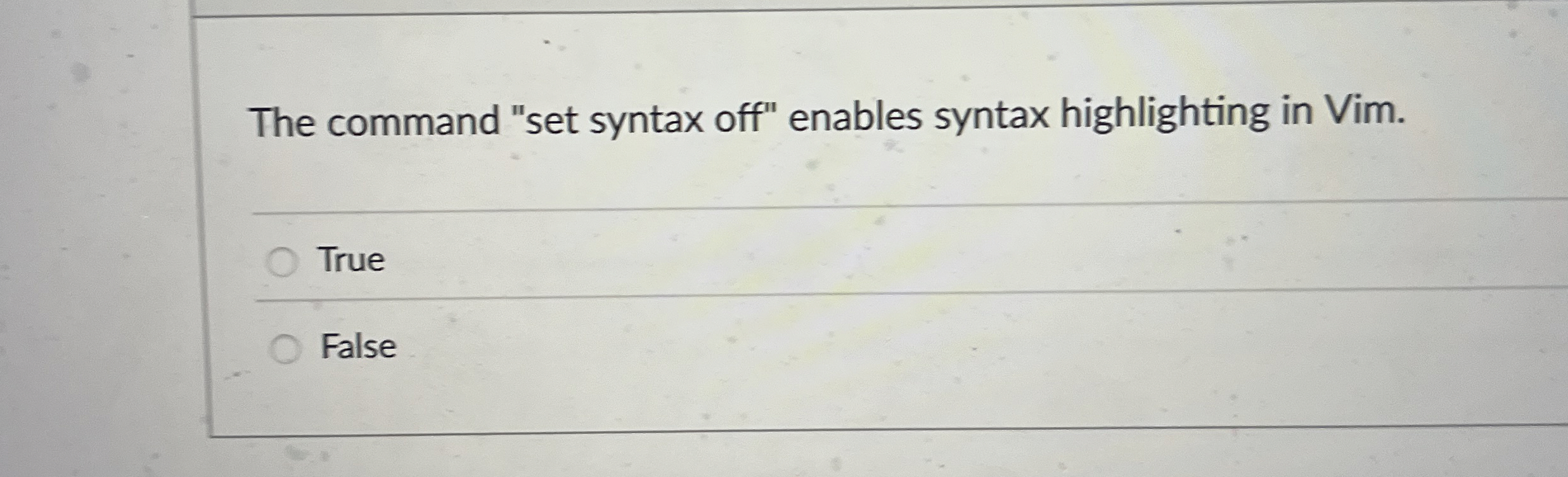 Solved The command "set syntax off" enables syntax | Chegg.com