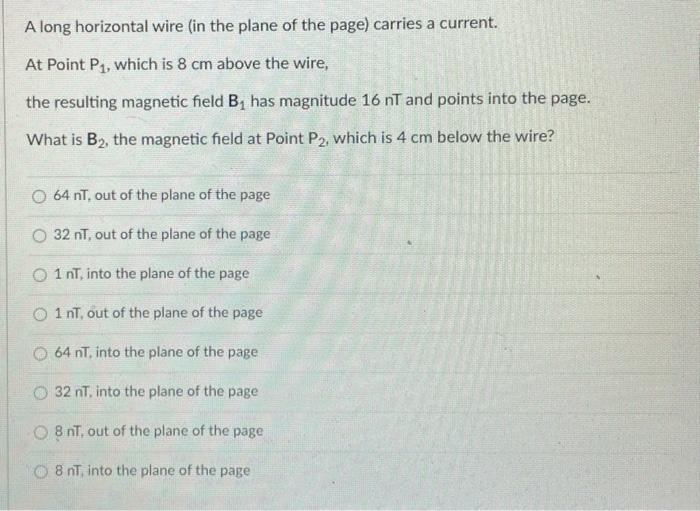 Solved A long horizontal wire (in the plane of the page) | Chegg.com
