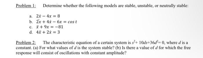 Solved Problem 1: Determine whether the following models are | Chegg.com