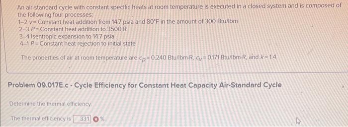 Solved An air-standard cycle with constant specific heats at | Chegg.com