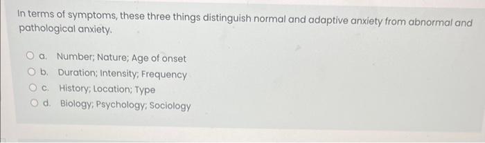Solved In terms of symptoms, these three things distinguish | Chegg.com