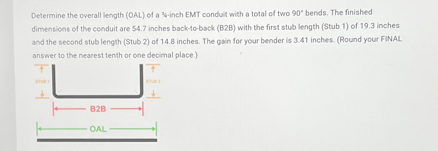 Solved Determine the overall length (OAL) ﻿of a 3/4-inch EMT | Chegg.com