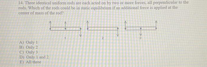 Solved 14. Three identical uniform rods are each acted on by | Chegg.com