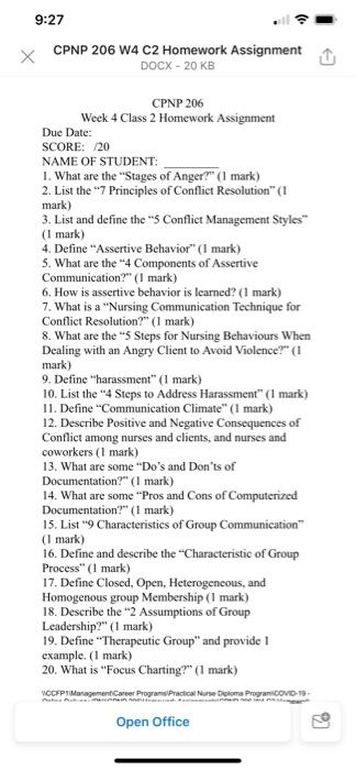 CPNP 206 Week 4 Class 2 Homework Assignment Due Date: | Chegg.com