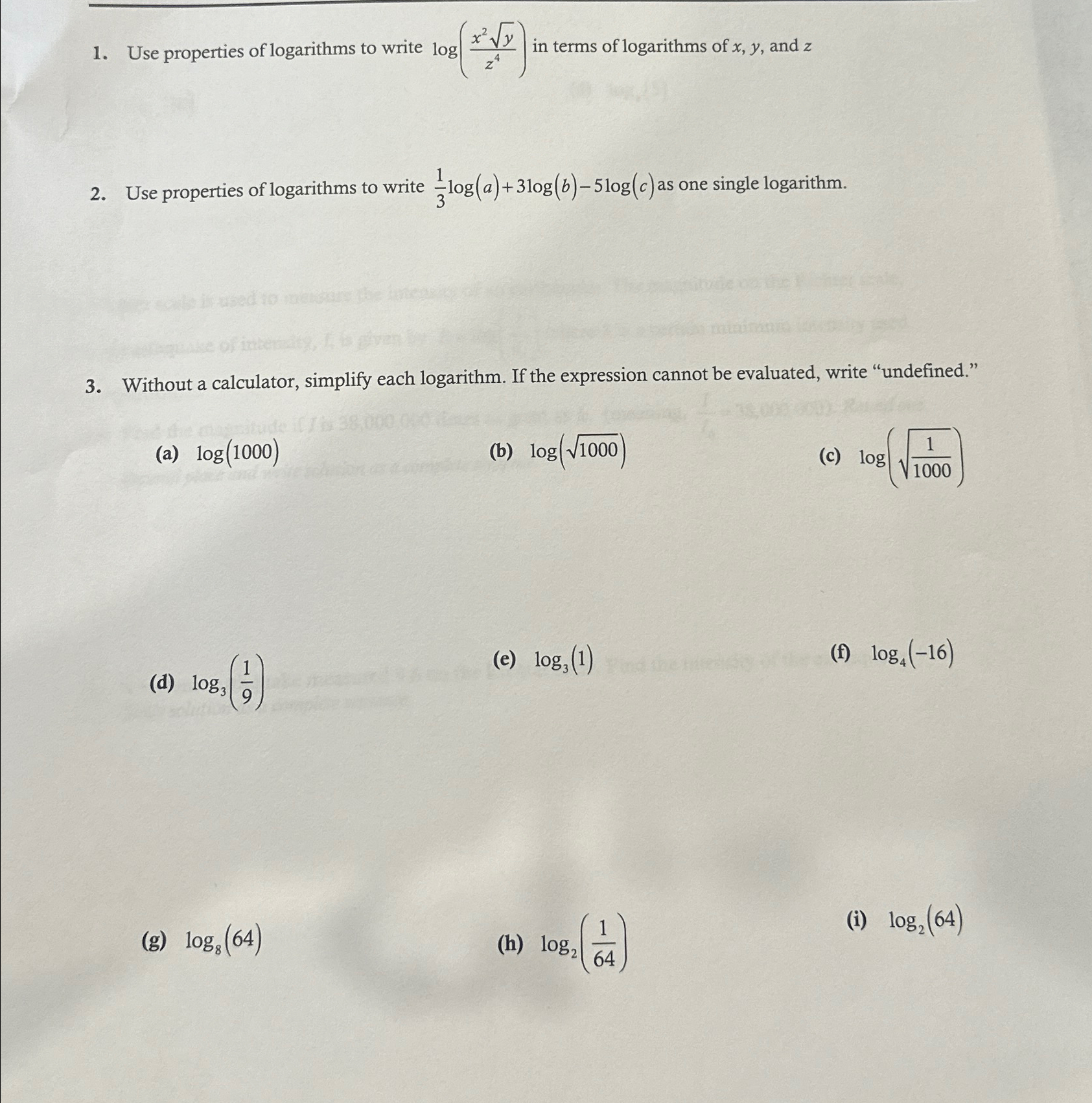 Solved Use properties of logarithms to write log(x2y2z4) ﻿in | Chegg.com