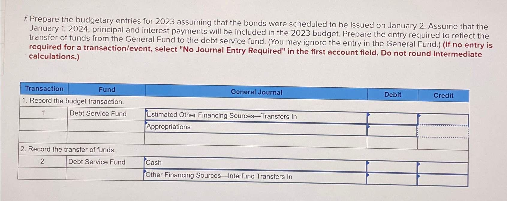 f. ﻿Prepare the budgetary entries for 2023 ﻿assuming | Chegg.com