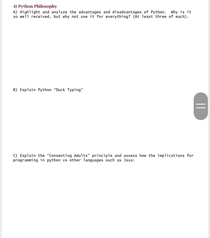 Solved 4) Python Philosophy A) Highlight and analyze the | Chegg.com
