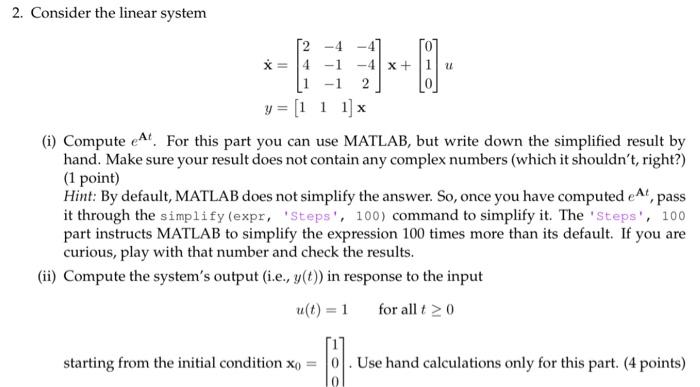 Solved 2. Consider the linear system | Chegg.com