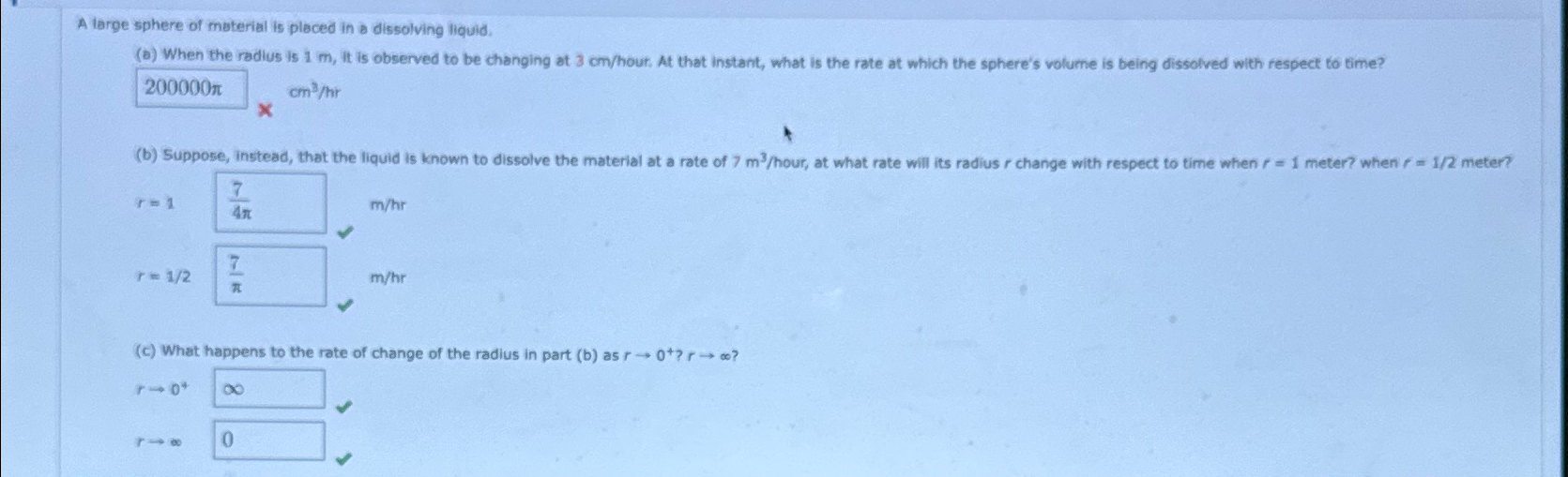 Solved A large sphere of material is placed in a dissolving | Chegg.com