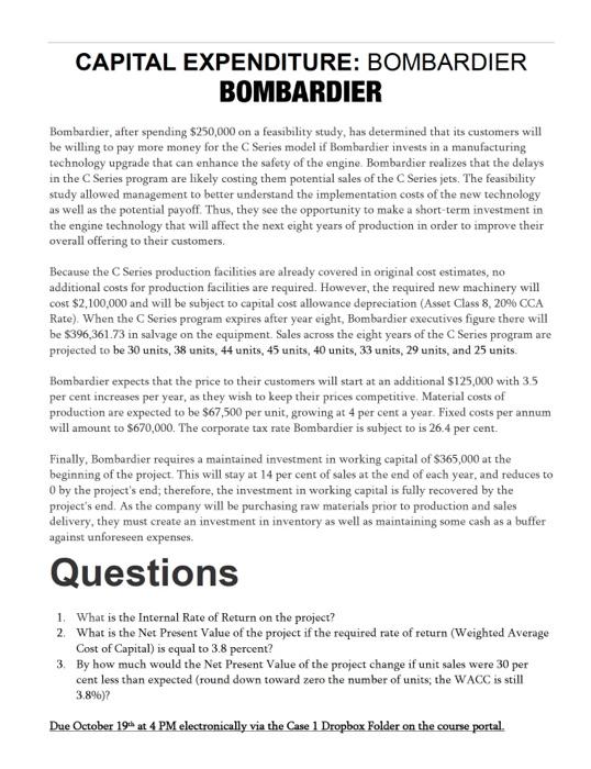 Bombardier, after spending $250,000 on a feasibility | Chegg.com