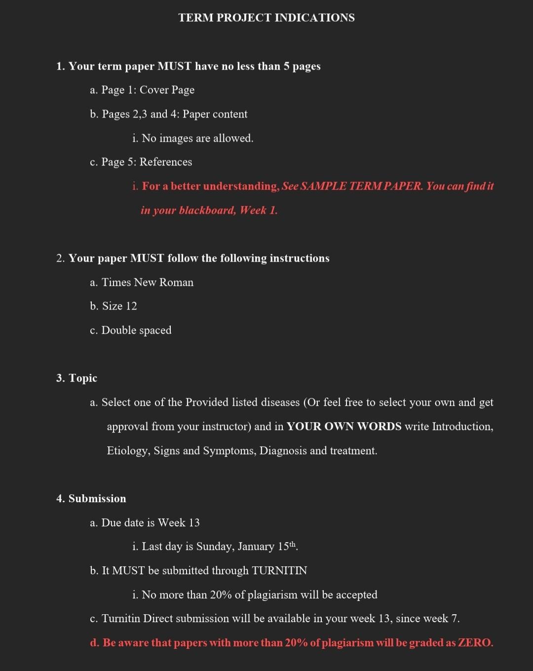 Solved 1. Your term paper MUST have no less than 5 pages a. | Chegg.com