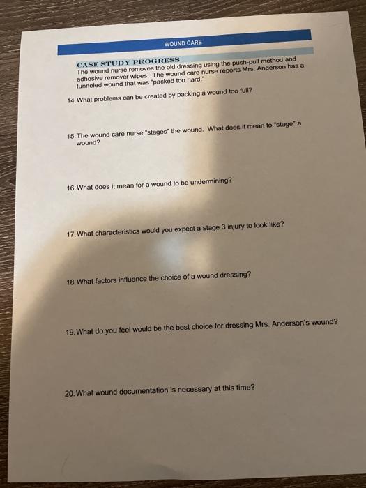 Solved WOUND CARE CASE STUDY #1 SCENARIO Mrs. Anderson is an | Chegg.com