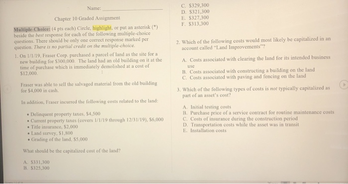 Solved Name: C. $329,300 D. S321,300 ES327,300 F. $313,300 | Chegg.com