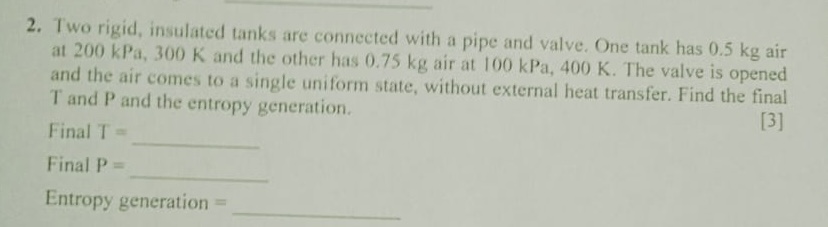 Solved Two rigid, insulated tanks are connected with a pipe | Chegg.com