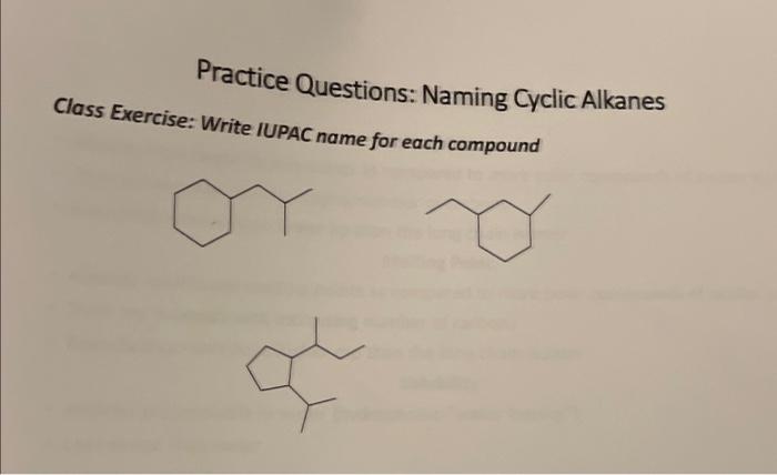 Solved Practice Questions: Naming Cyclic Alkanes Class | Chegg.com