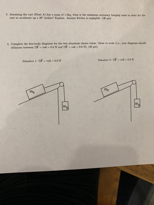 Solved 3. Assuming the cart (Mass A) has a mass of 1.5kg, | Chegg.com