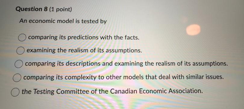 Solved Question 8 (1 ﻿point)An economic model is tested | Chegg.com