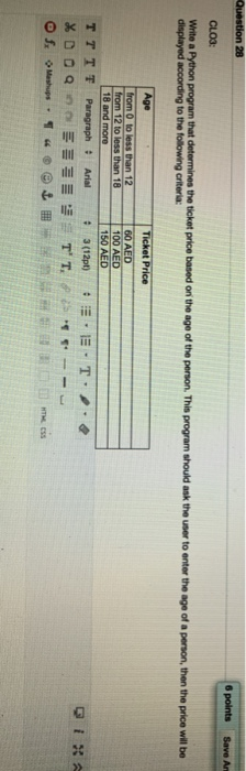 Solved Question 28 6 Points Save An Clo3 Write A Python 6171