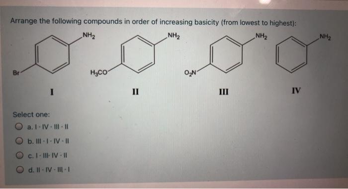 Solved Arrange the following compounds in order of | Chegg.com