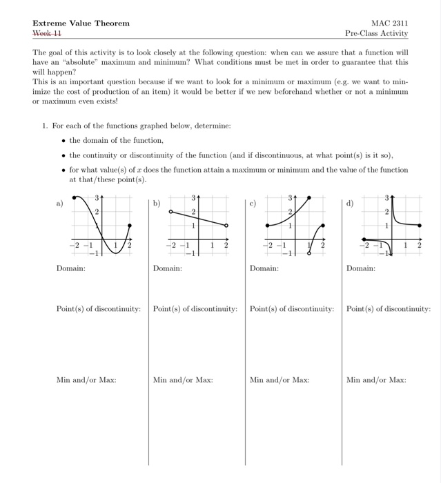 Solved Extreme Value Theorem MAC 2311 Week 11 Pre-Class | Chegg.com