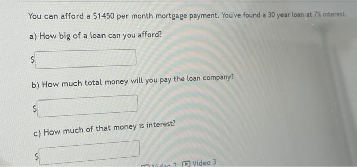 Solved You can afford a $1450 per month mortgage payment. | Chegg.com