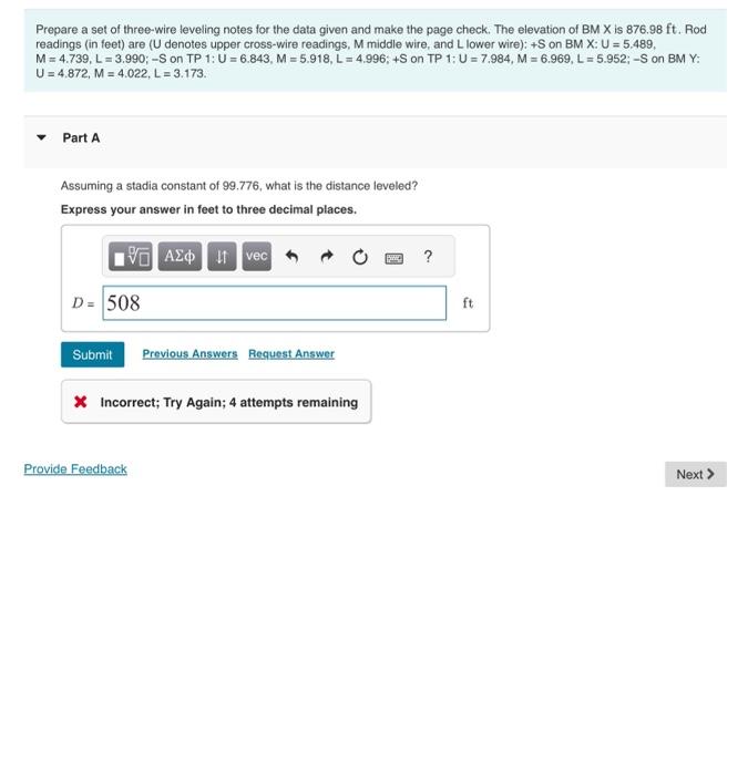 Solved Prepare a set of three-wire leveling notes for the | Chegg.com