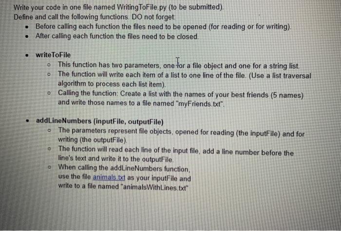 Solved Write your code in one file named Writing ToFile py | Chegg.com