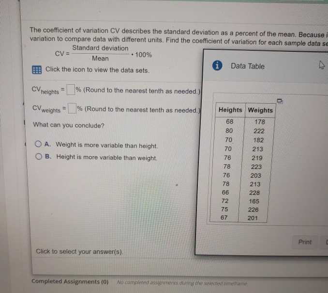Solved The Coefficient Of Variation Cv Describes The