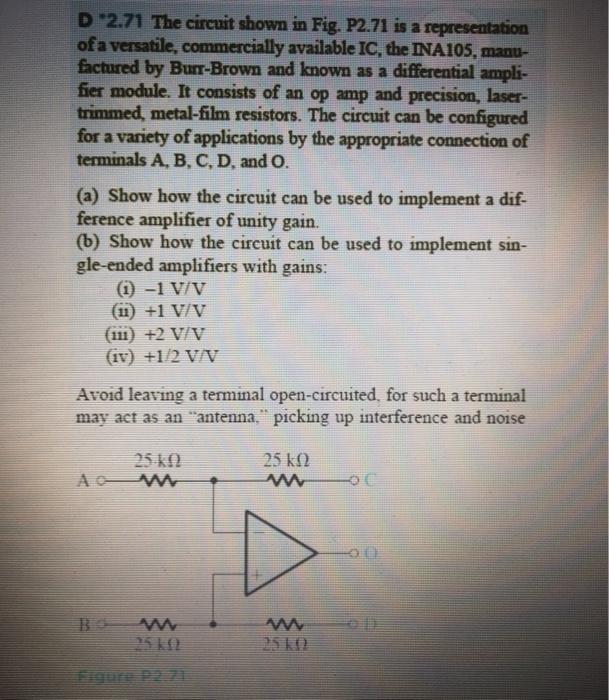 Solved D 2.71 The circuit shown in Fig. P2.71 is a | Chegg.com