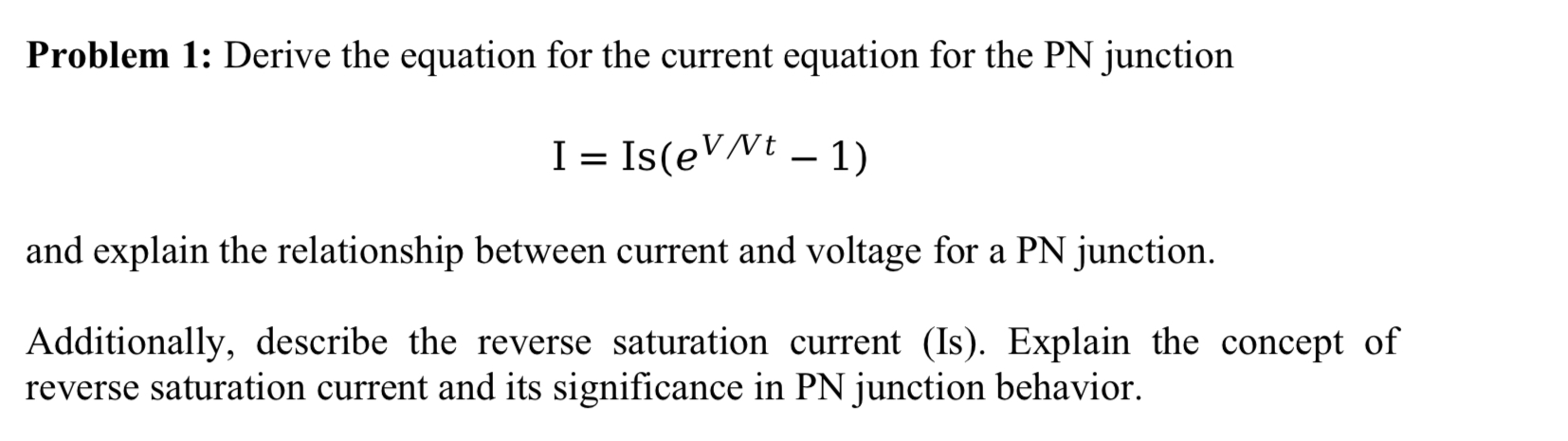 Solved Problem 1: Derive the equation for the current | Chegg.com