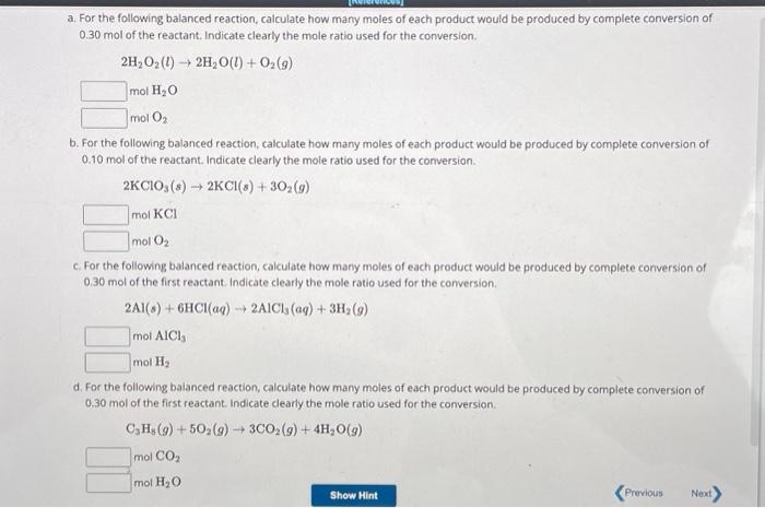 Solved a. For the following balanced reaction, calculate how | Chegg.com