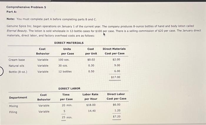 Solved Comprehensive Problem 5 Part A: Note: You must | Chegg.com
