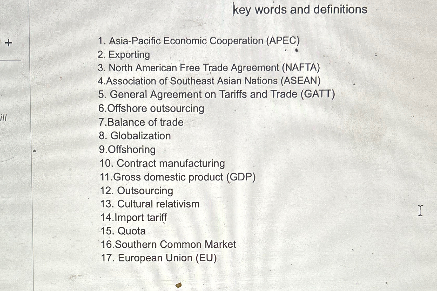 Solved key words and definitionsAsia-Pacific Economic | Chegg.com