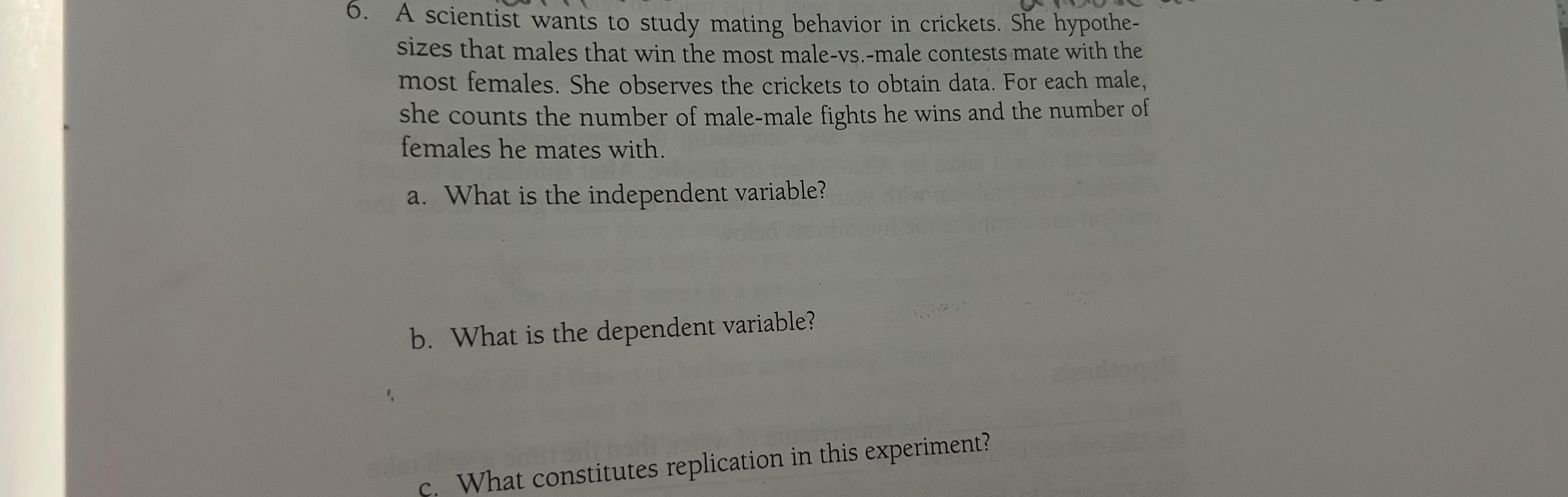 Solved A scientist wants to study mating behavior in | Chegg.com