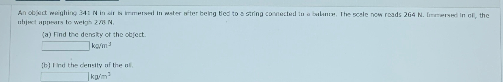 Solved An object weighing 341N ﻿in air is immersed in water | Chegg.com